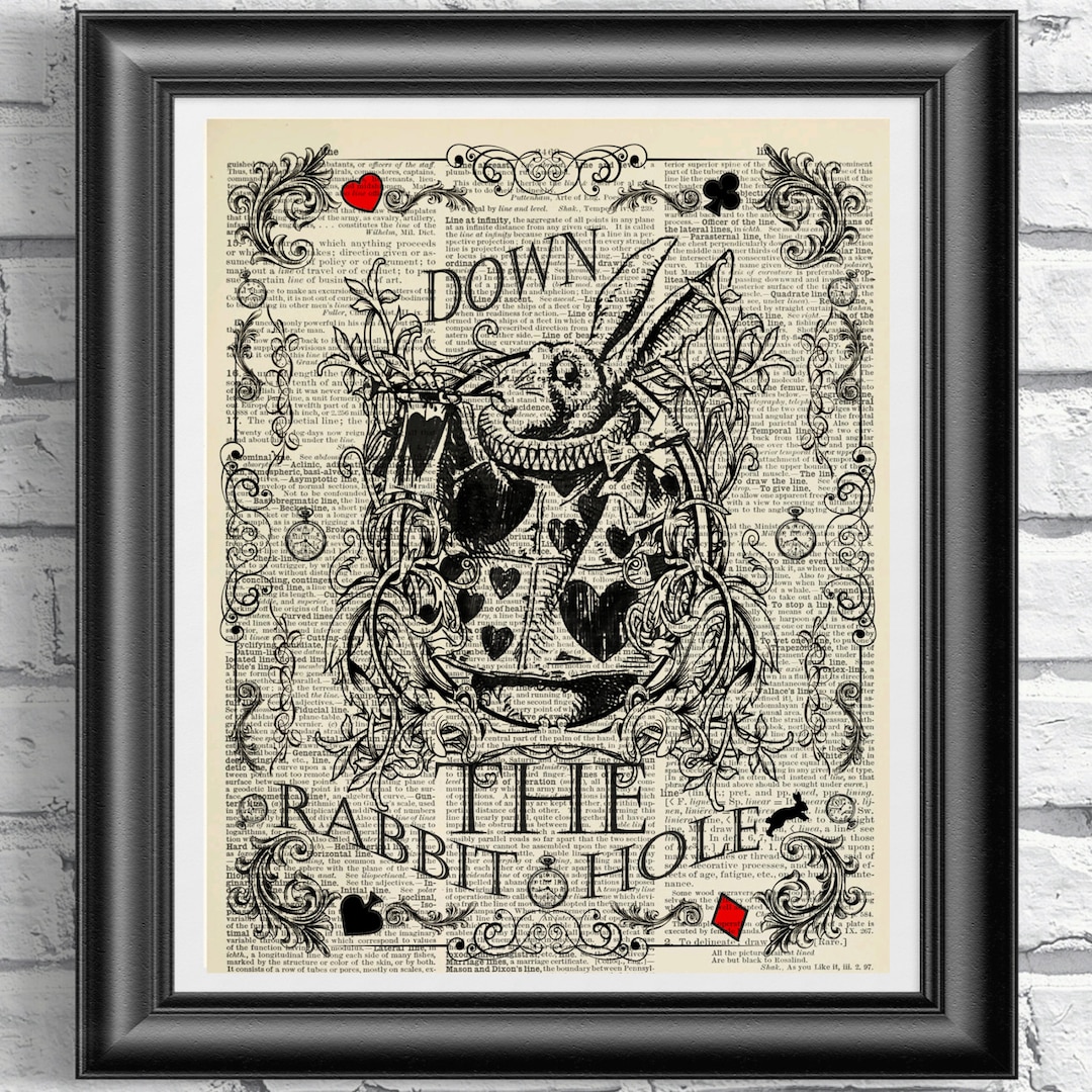 White Rabbit Print, Alice in Wonderland Print, Vintage Book Page Art ...