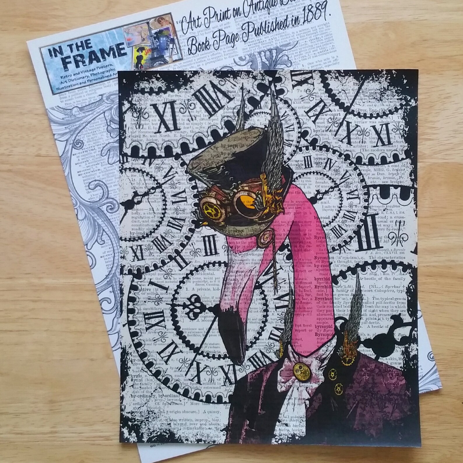 Steampunk Flamingo Print, Dictionary Book Page Art Poster, Dandy Pink ...