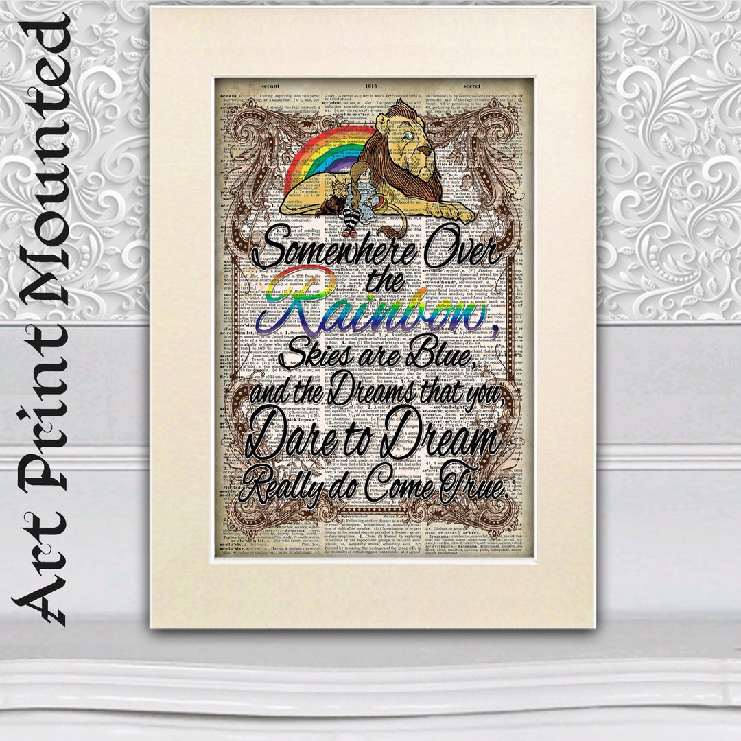 The Wizard of Oz Rainbow Quote, Home Decor, Poster Print on Antique ...