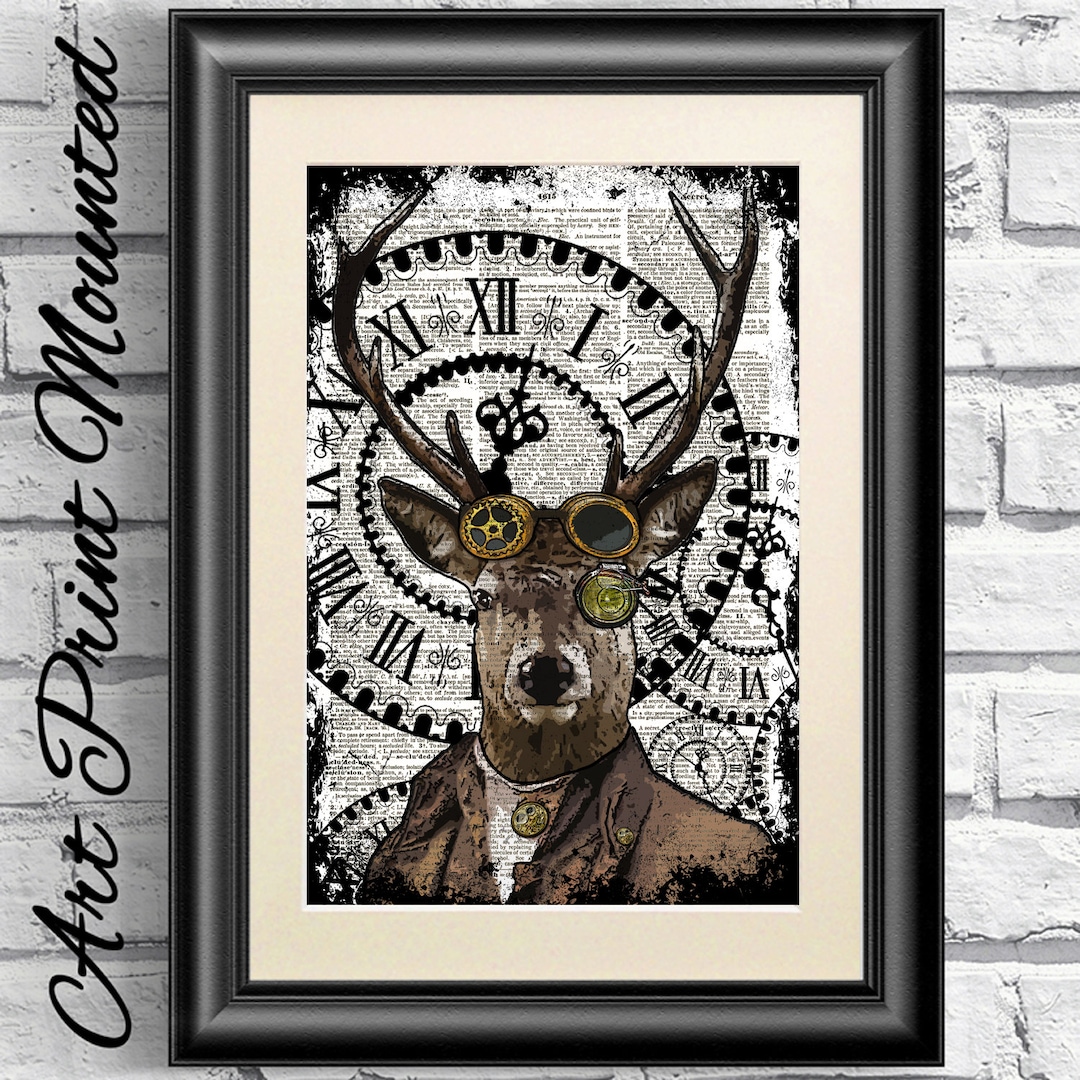 Deer Print, Steampunk Deer Stag, Dictionary Book Page Print Animal ...