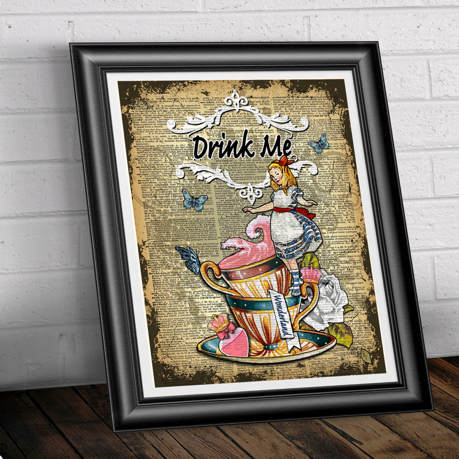 Dictionary Book Page Art, Alice in Wonderland Drink Mewall Decor, Pink ...