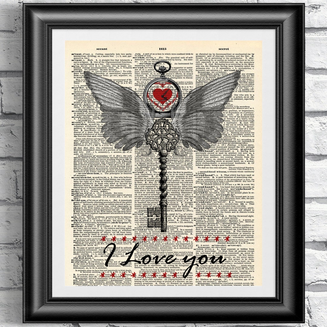 Steampunk Heart Wings Key Art Print: Antique Dictionary Page - Etsy