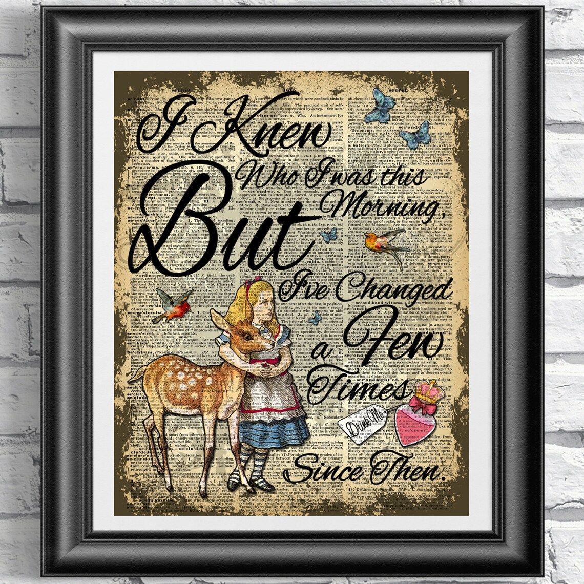 Alice in Wonderland and the Fawn Book Page Art. Dictionary Book Page ...