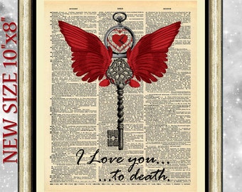 Steampunk Key Art Print on Antique Book Page. Gothic Skull and | Etsy