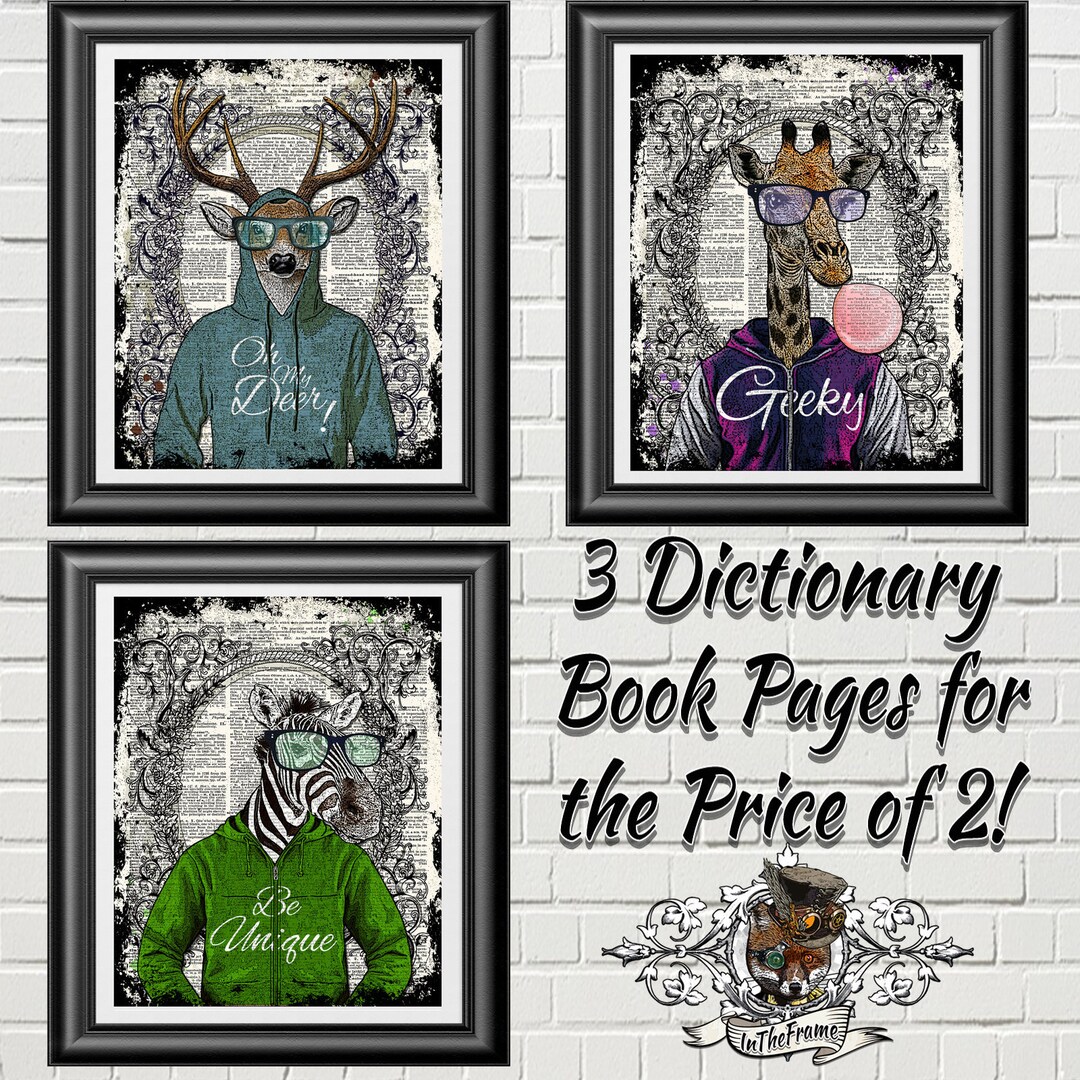 Mr Stag Print, Mr Giraffe Print, Mr Zebra Poster Print, Dictionary Book ...