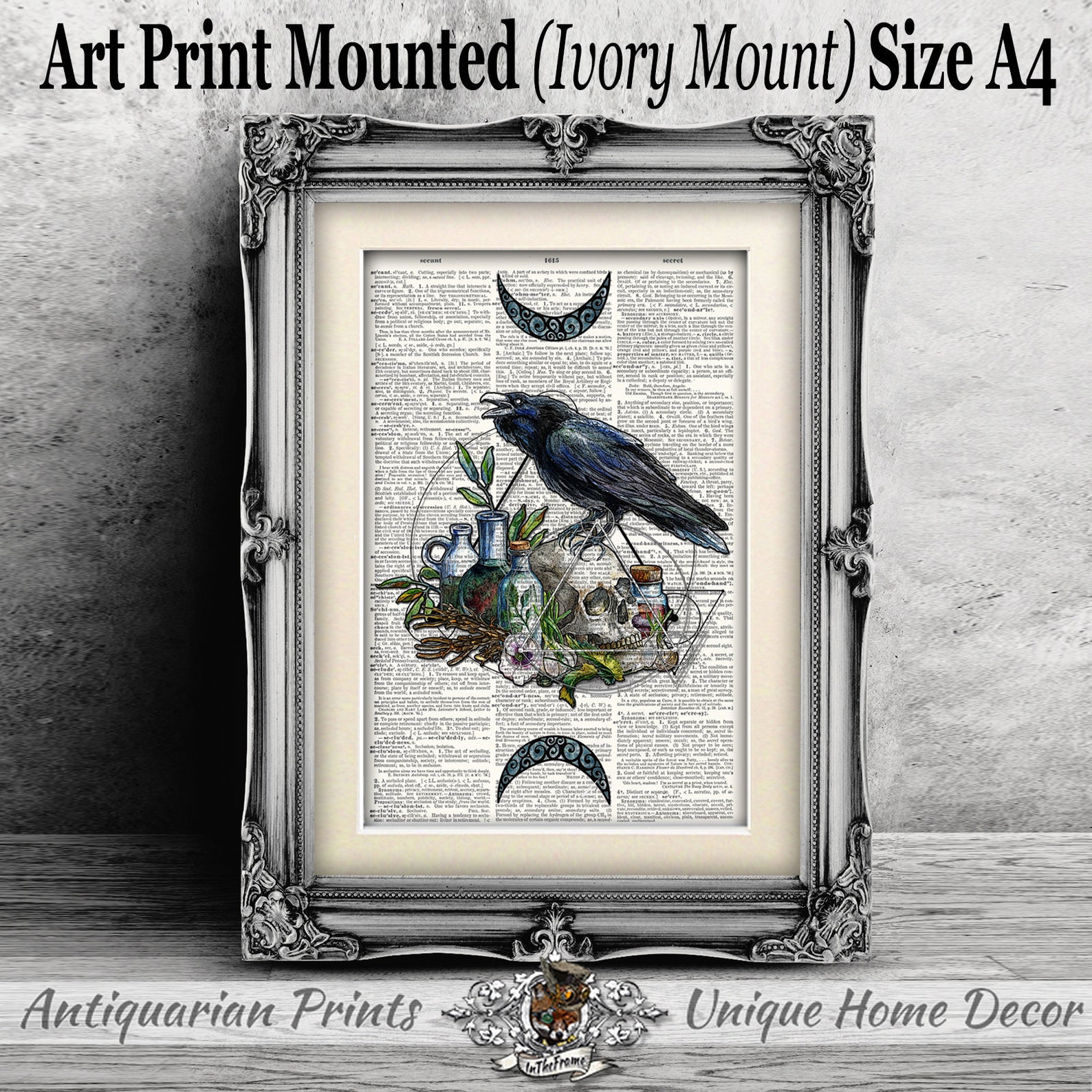 Blue Raven Print, Art Print on Real Dictionary Book Page, Potions Print ...