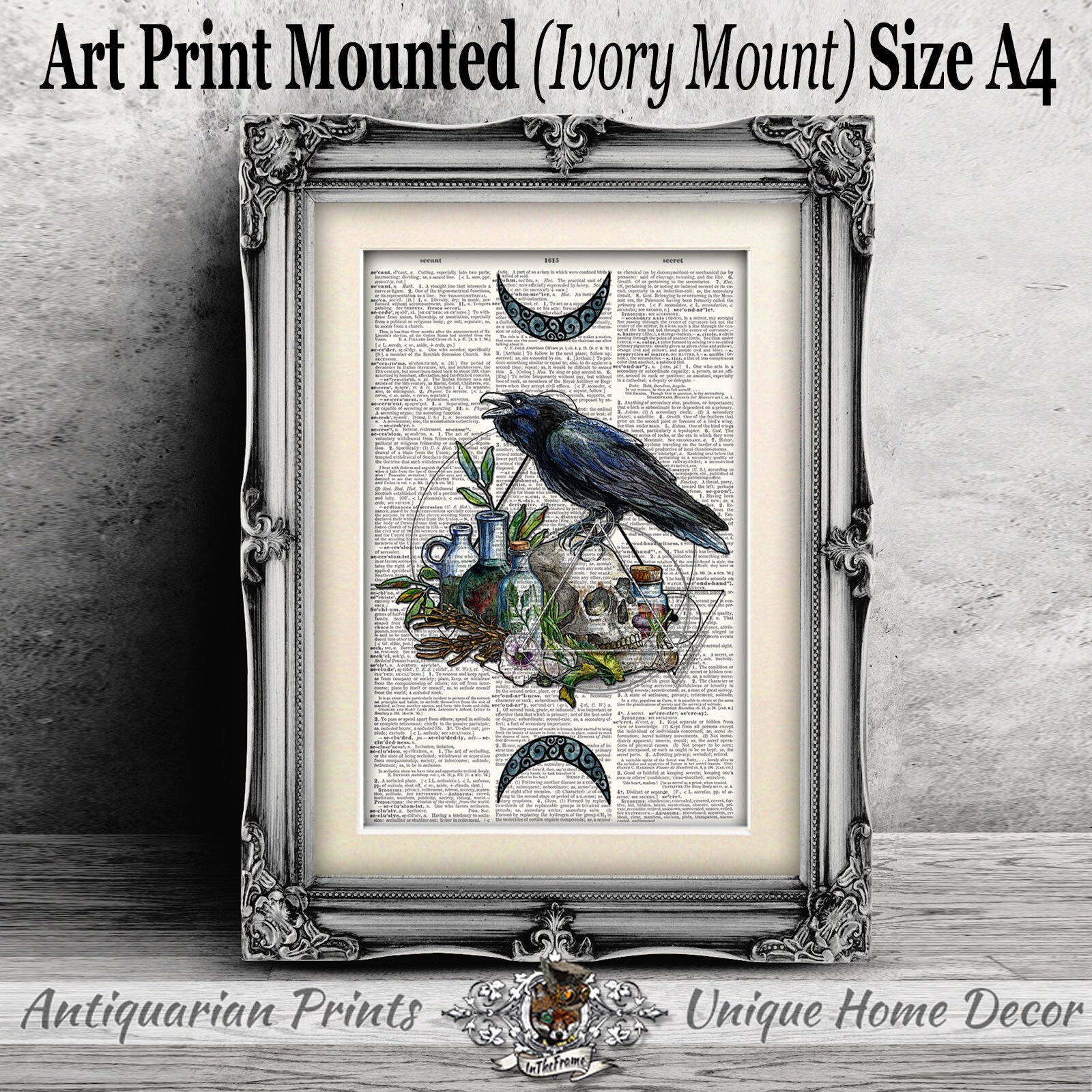 Blue Raven Print, Art Print on Real Dictionary Book Page, Potions Print ...