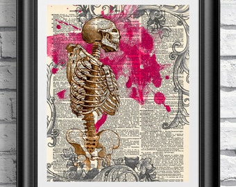 Biohazard Skeleton Art Print on Antique Dictionary Book Page. | Etsy