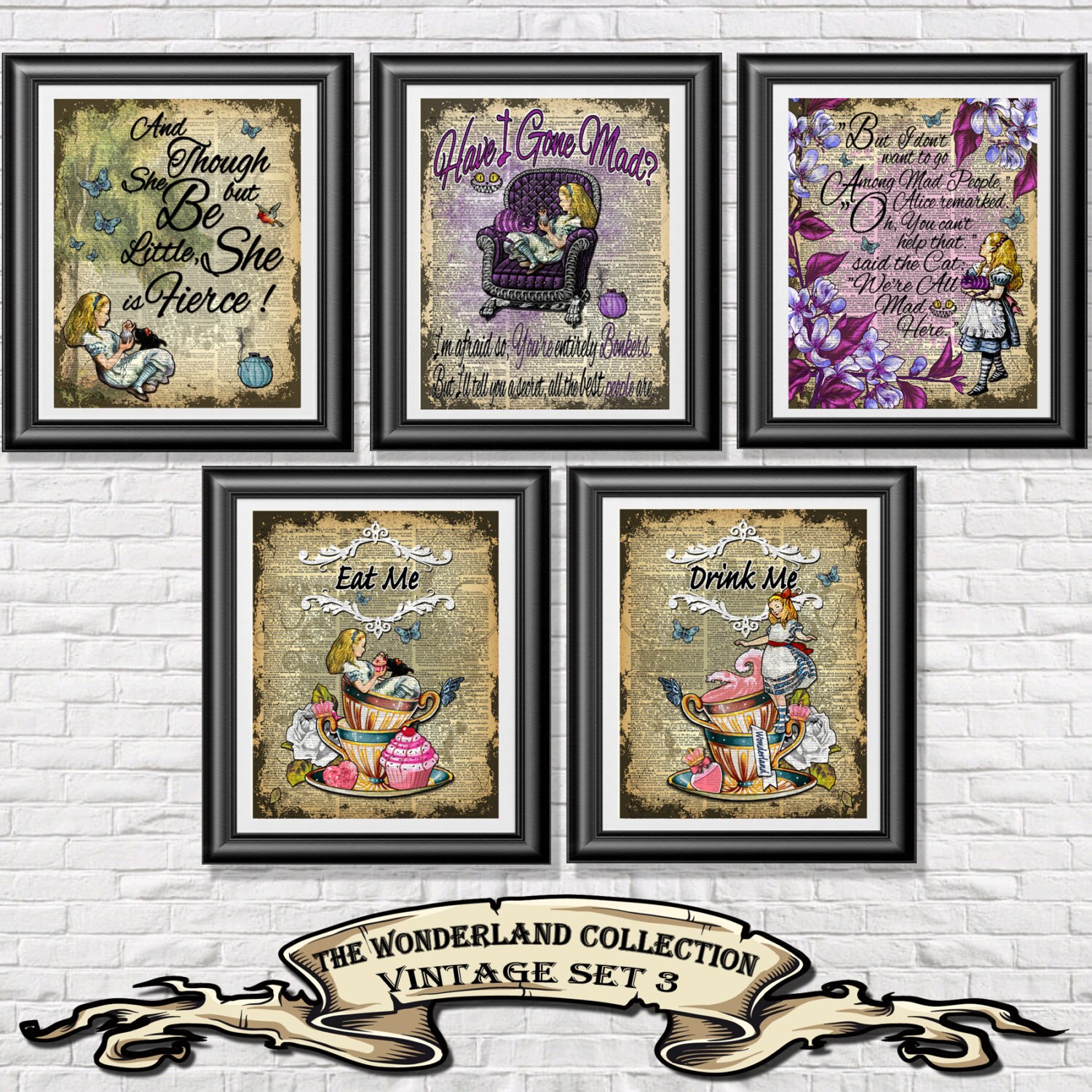 Alice in Wonderland Poster Prints Set of 5 Prints on | Etsy
