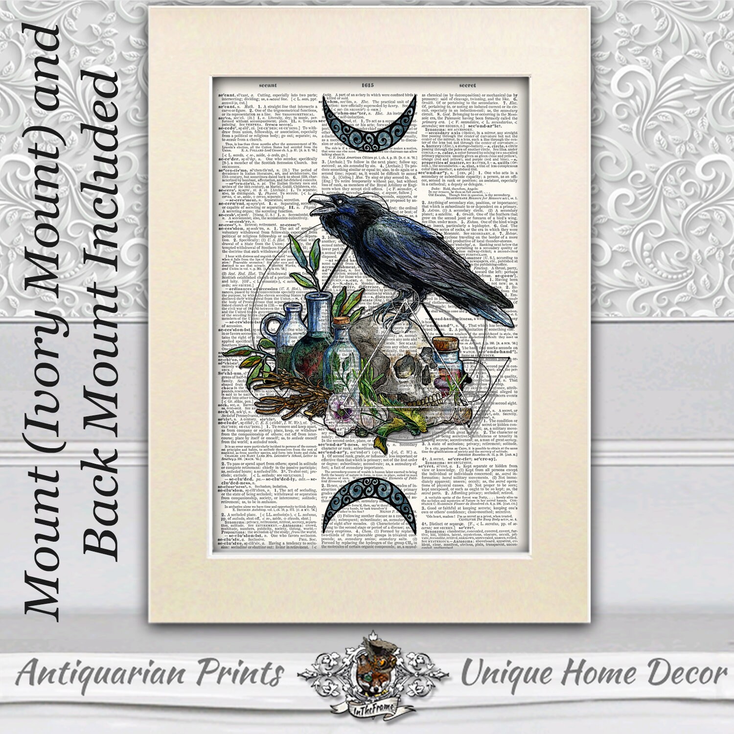 Blue Raven Print, Art Print on Real Dictionary Book Page, Potions Print ...