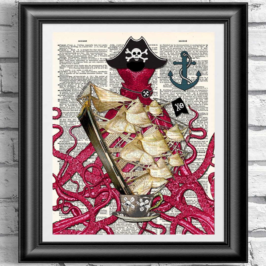 Pirate Octopus Art Print: Nautical Antique Dictionary Page - Etsy