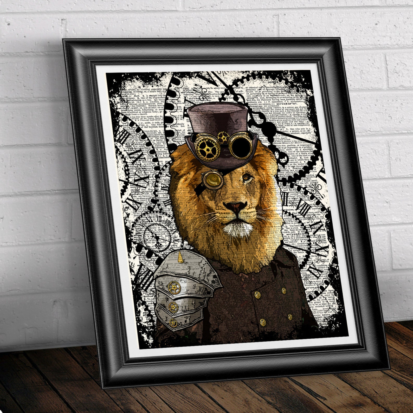 Steampunk Art Print, Steampunk Lion Art Book Page Wall Art Wall Decor ...