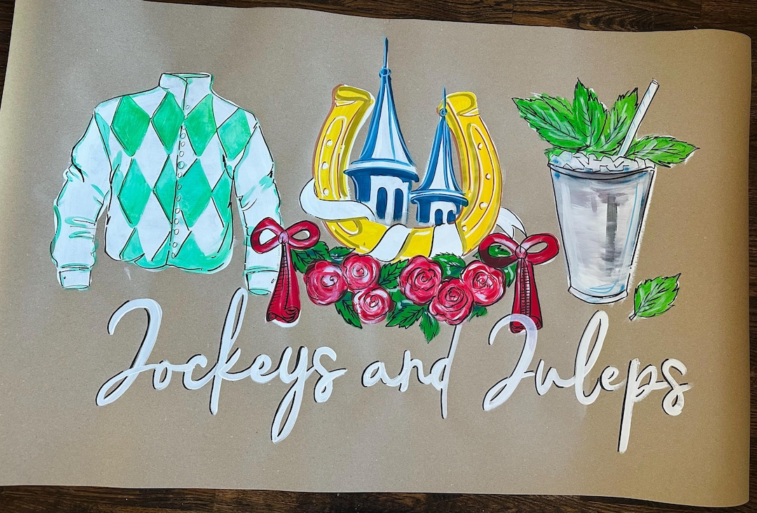 Ready to Ship - Jockeys and Juleps, Kentucky Derby Banner, Painted ...
