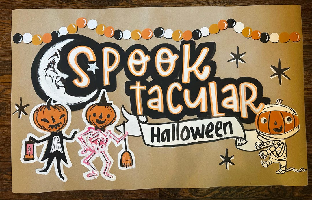 Ready to Ship- Spook-tacular, Halloween Party Banner, Painted Butcher ...