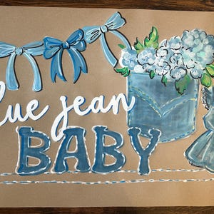 Ready to Ship-blue Jean Baby Shower Theme Party Banner, Painted Butcher ...