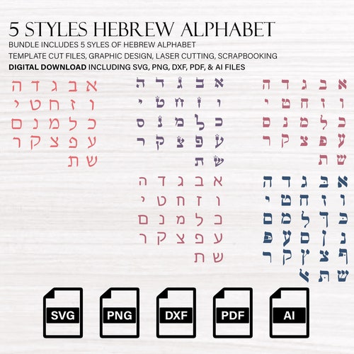 Hebrew Alphabet Sans Serif Letters SVG PNG DXF Bundle Aleph - Etsy