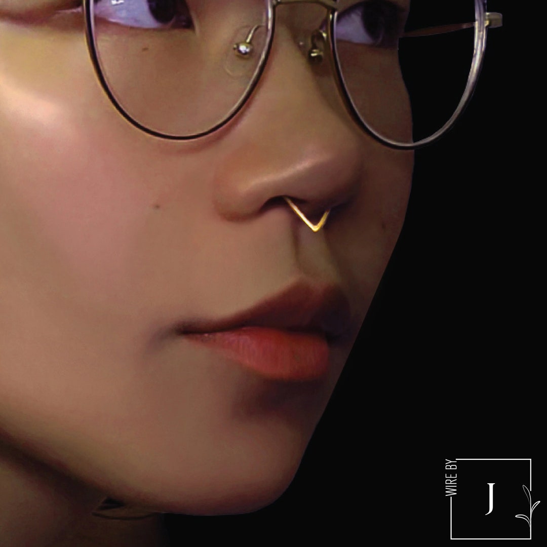 Faux Septum Ring Triangular, Triangle Fake Nose Piercings, Gold Filled ...