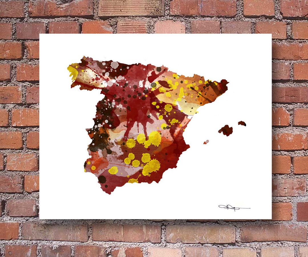 Spain Art Print Map Abstract Watercolor Art Print Wall Decor - Etsy