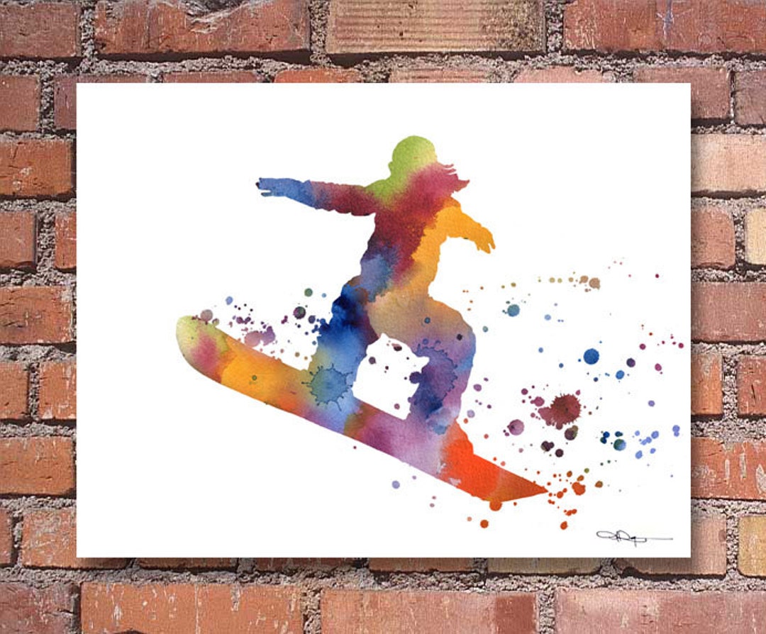 Snowboarder Art Print Abstract Watercolor Painting Wall - Etsy