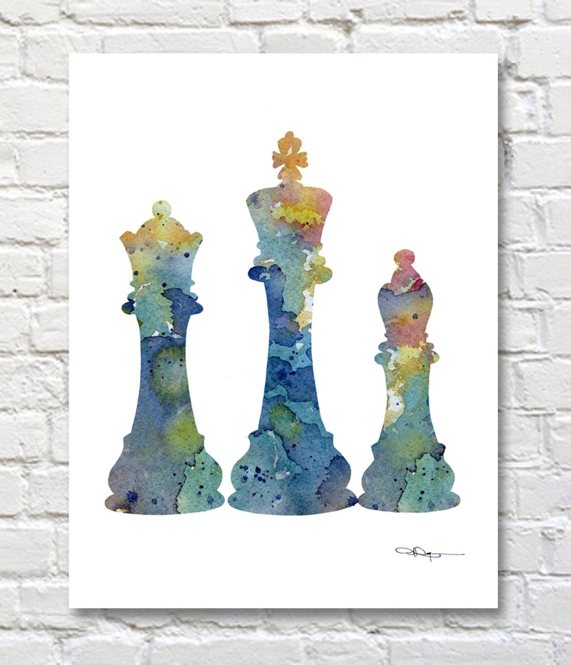 Chess Pieces Art Print abstract Watercolor Painting Wall - Etsy Israel