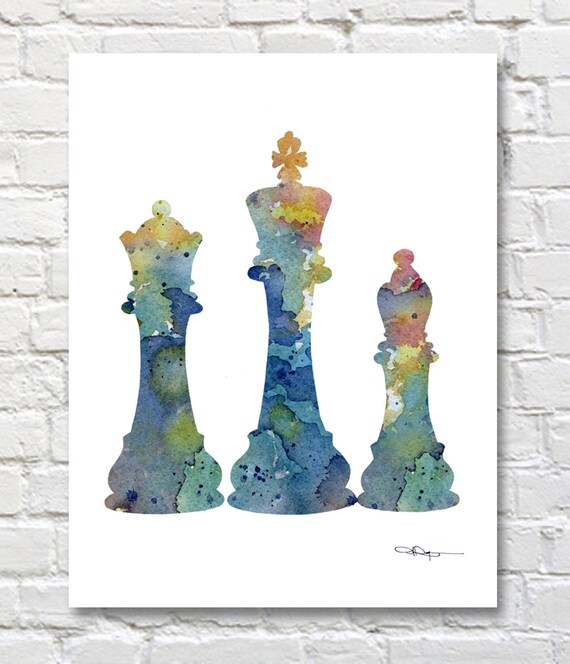Chess Pieces Art Print abstract Watercolor Painting Wall | Etsy