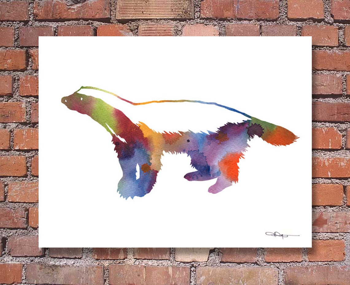 Honey Badger Art Print Abstract Watercolor Painting Wall | Etsy