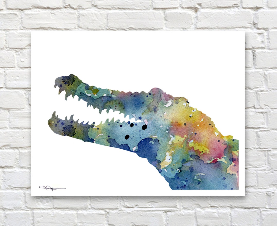 Crocodile Art Print Abstract Watercolor Painting Animal | Etsy