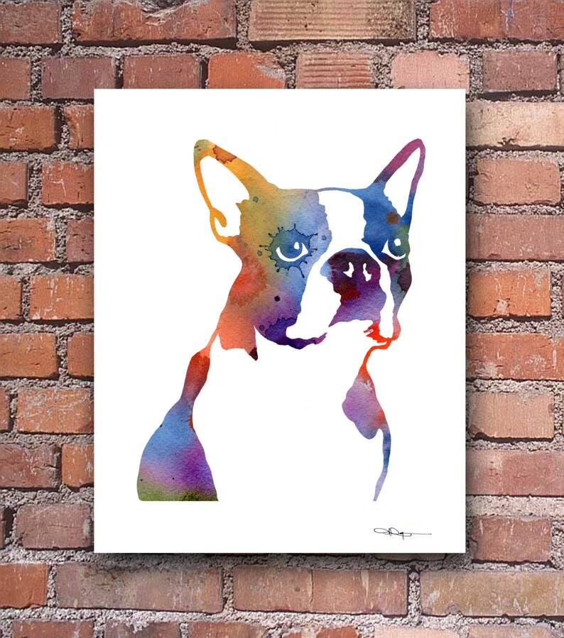 Boston Terrier Art Print Abstract Watercolor Painting Wall - Etsy Singapore
