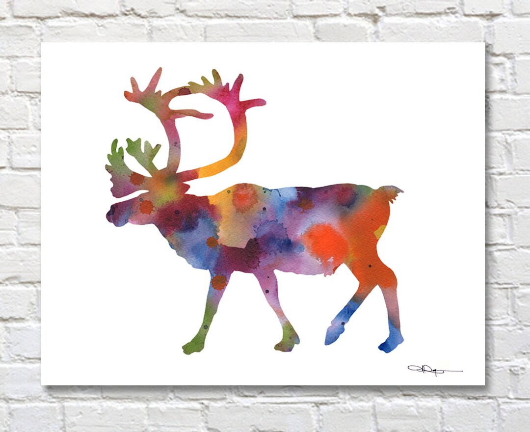 Caribou Art Print Abstract Wildlife Watercolor Painting Wall Decor - Etsy