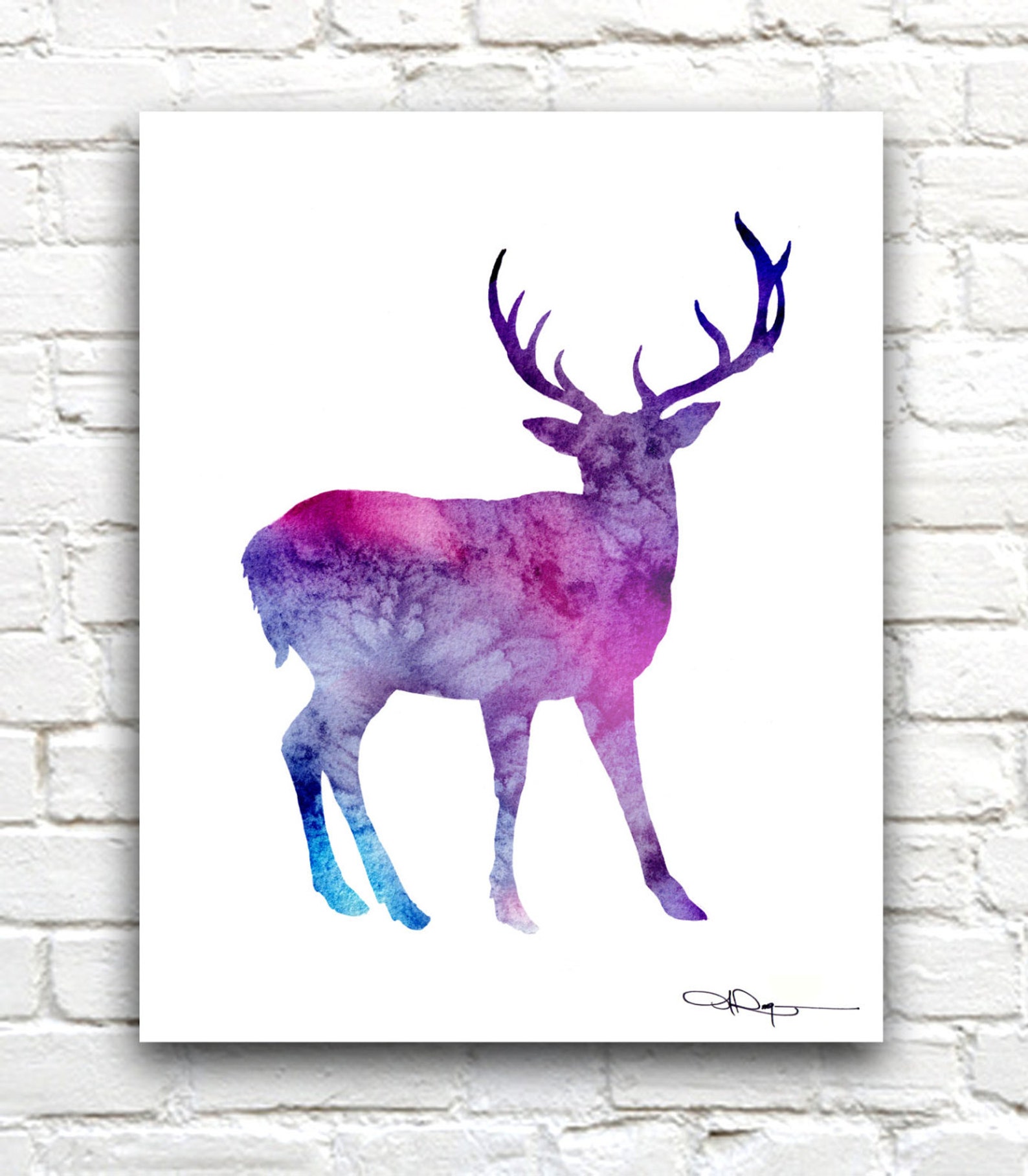 Purple Deer Art Print Abstract Blue Buck Watercolor Painting | Etsy