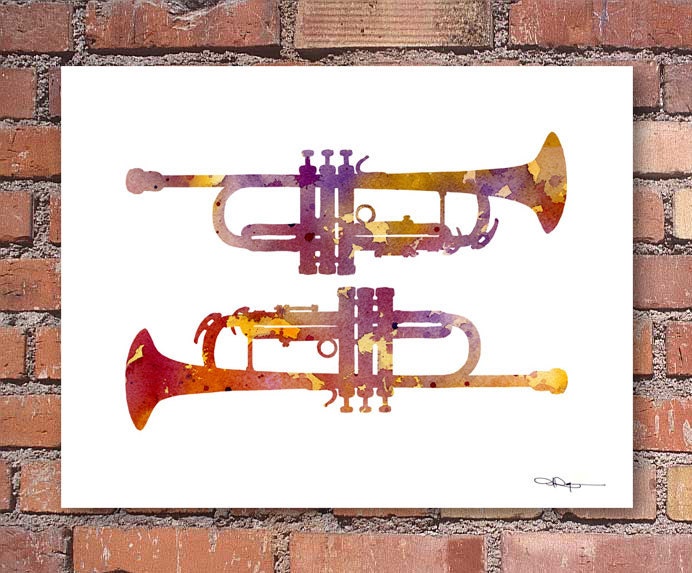 Trumpet Art Print Abstract Watercolor Painting Jazz Wall | Etsy