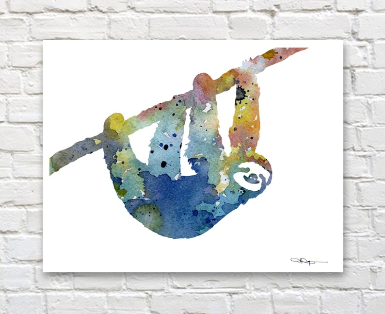 Blue Sloth Art Print Abstract Watercolor Painting Animal - Etsy