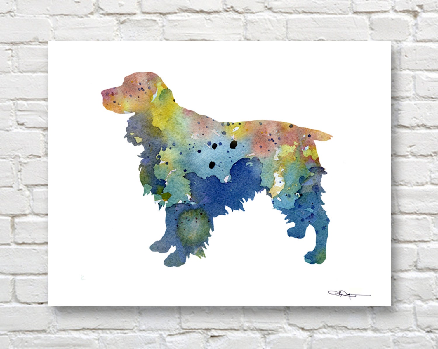 Blue Springer Spaniel Art Print Abstract Watercolor Painting | Etsy