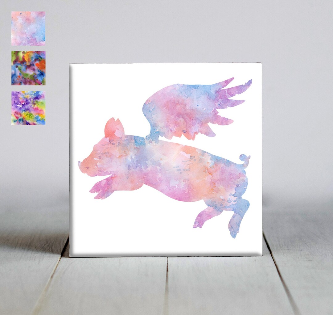 Flying Pig Ceramic Tile - Flying Pig Decorative Tile - Animal Lover ...