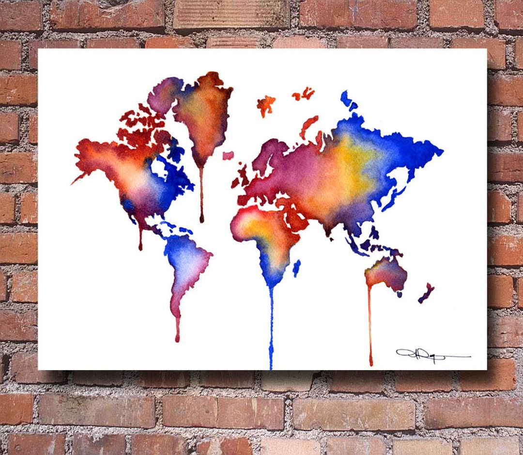 World Map Art Print Watercolor Map Wall Decor - Etsy