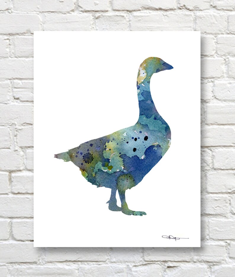 Blue Goose Art Print Abstract Watercolor Painting Wall - Etsy