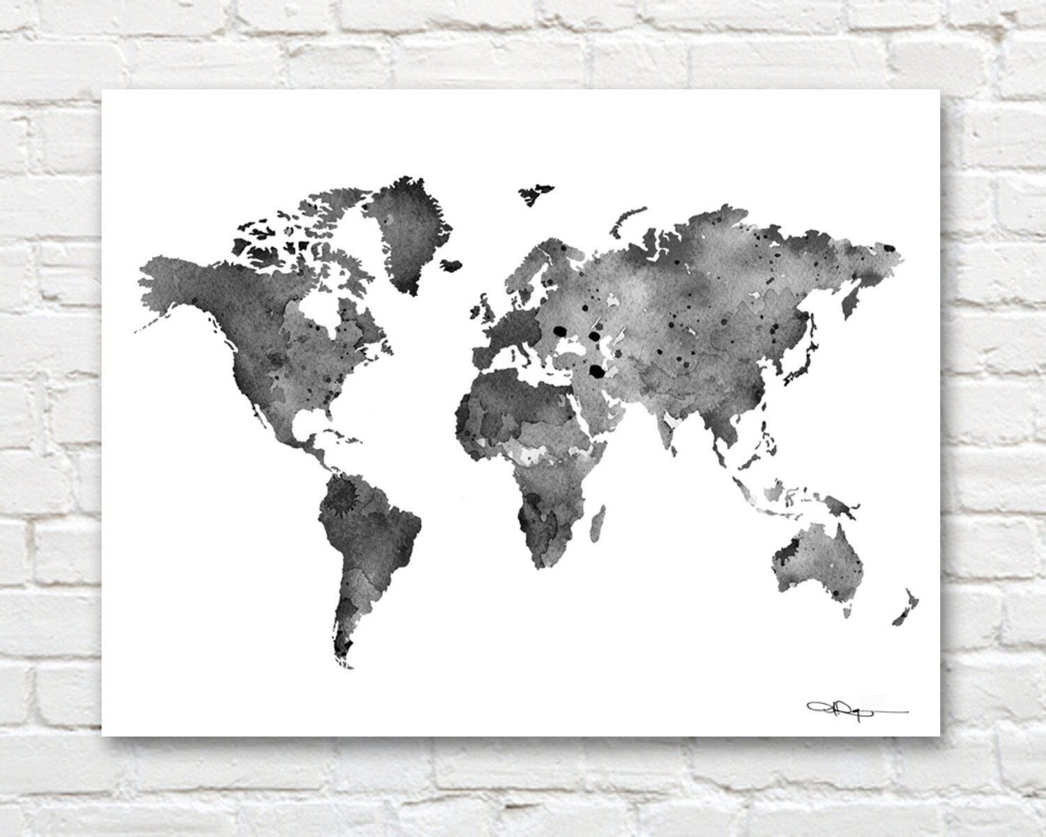 Watercolor World Map Black And White