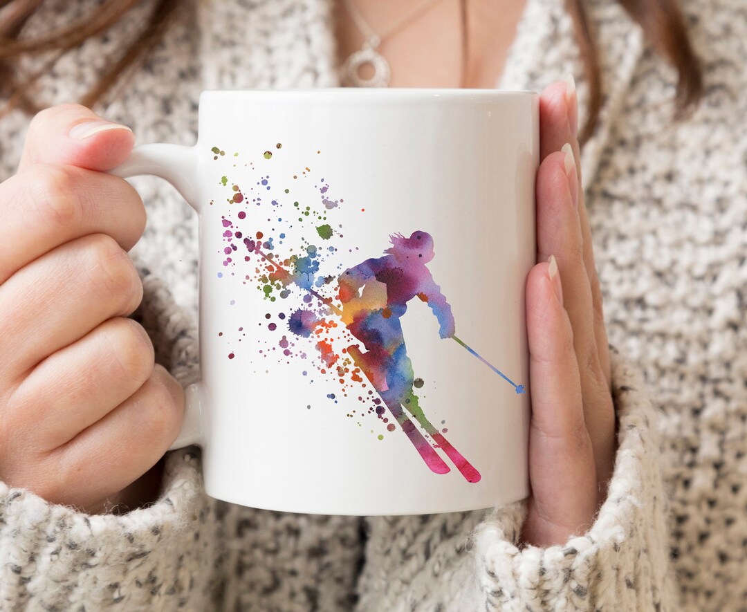 Skier Mug Ski Gift Skier Aquarelle Art Mug Ski Coffee Mug Cadeaux de ...