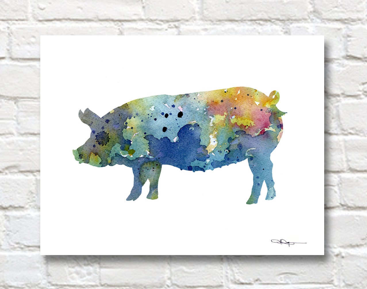 Blue Pig Art Print Abstract Watercolor Painting Wall Decor - Etsy