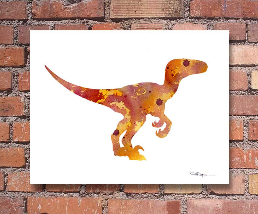 Raptor Art Print Abstract Watercolor Painting Dinosaur - Etsy