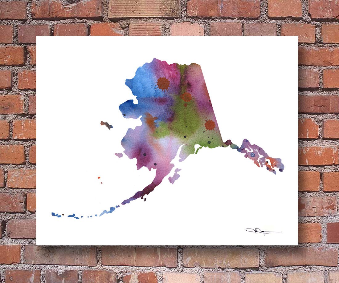 Alaska Map Abstract Watercolor Art Print Wall Decor - Etsy