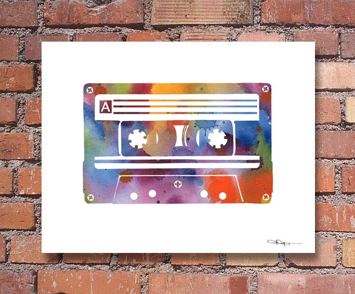 Cassette Tape Art Print Abstract Watercolor Painting Wall | Etsy