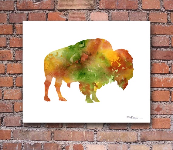 Buffalo Art Print Abstract Bison Watercolor Painting Wall | Etsy