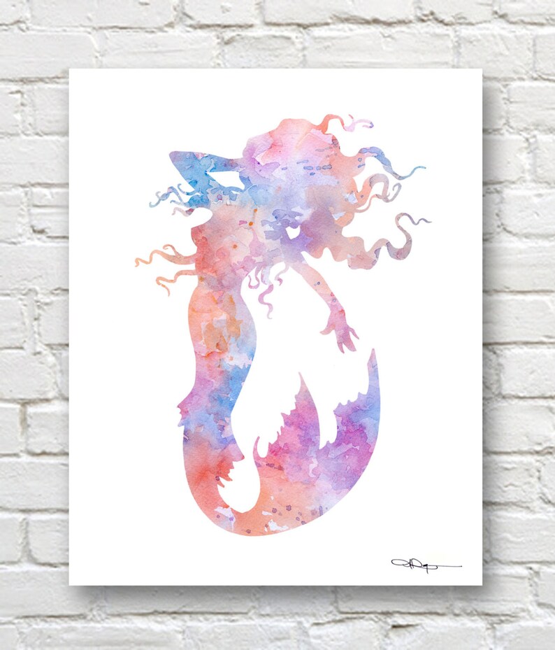 Mermaid Art Print Abstract Watercolor Painting Wall - Etsy