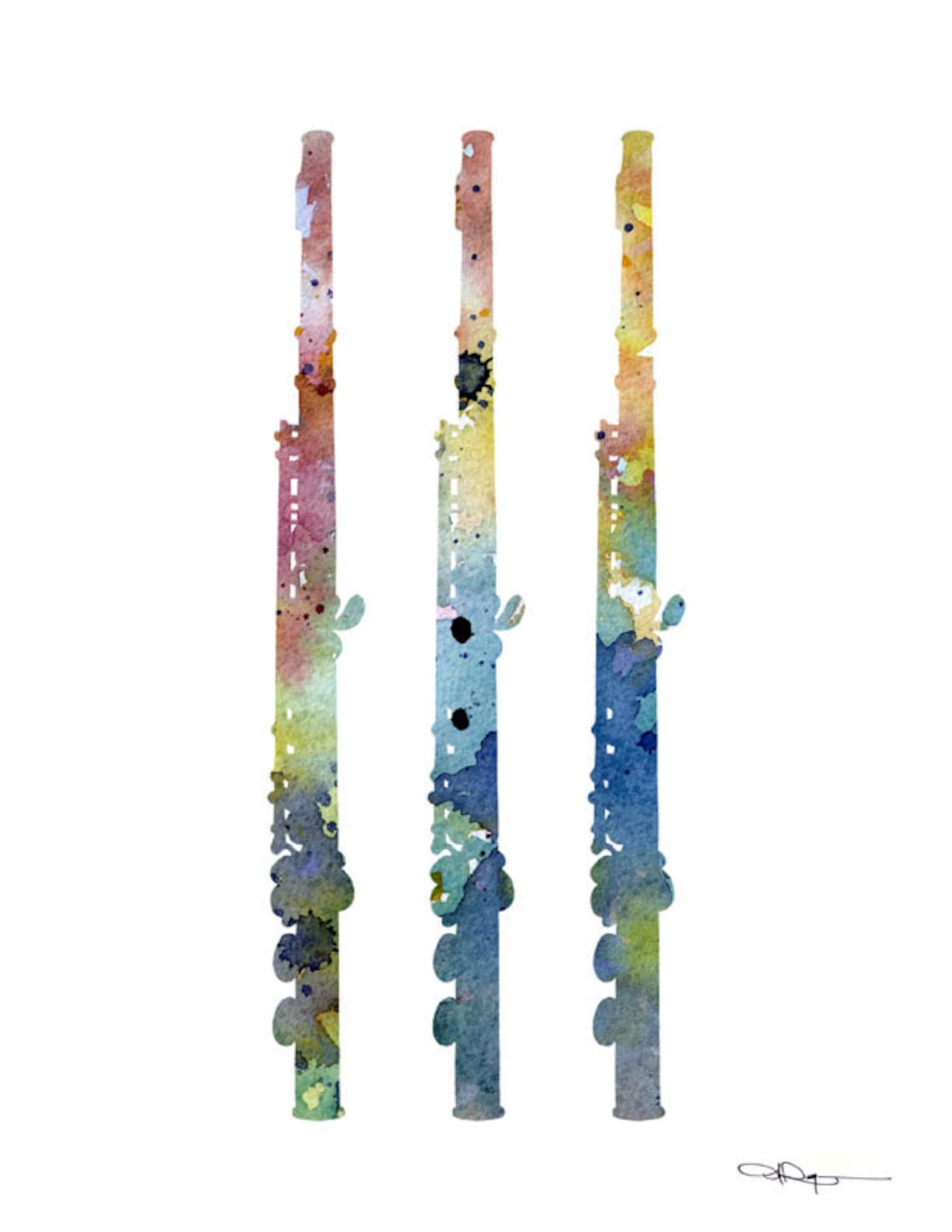 Flute Art Print Abstract Watercolor Painting Jazz Music - Etsy