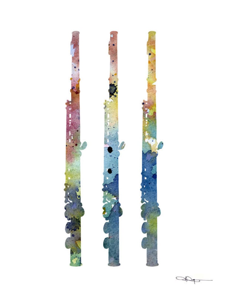 Flute Art Print Abstract Watercolor Painting Jazz Music - Etsy