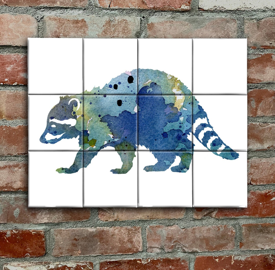 Raccoon Ceramic Tile Mosaic Abstract Blue Raccoon Decorative Tile ...
