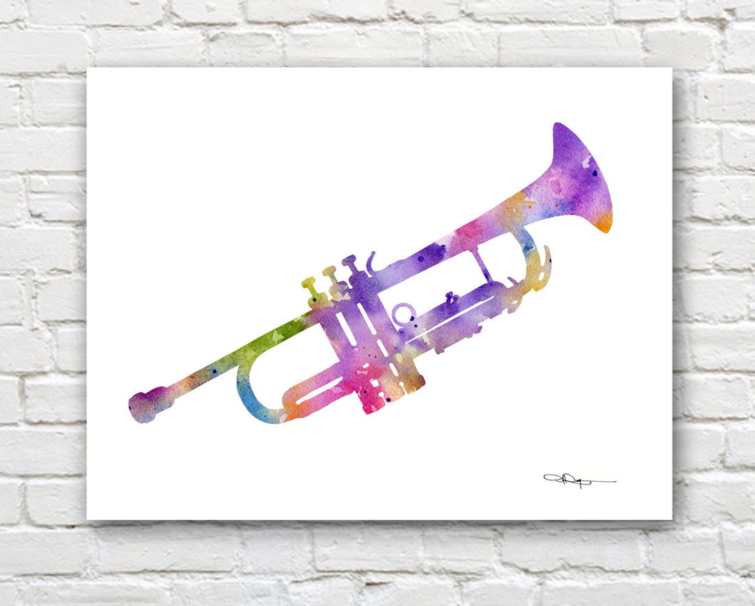 Trumpet Art Print Abstract Watercolor Painting Jazz Music | Etsy
