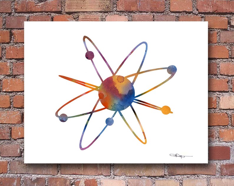 Atom Art Print Abstract Watercolor Painting Wall Decor | Etsy