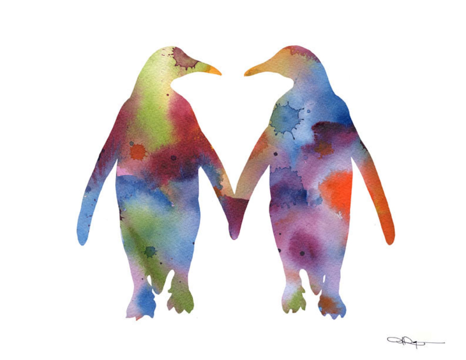Penguin Love Penguin Art Print Abstract Watercolor | Etsy